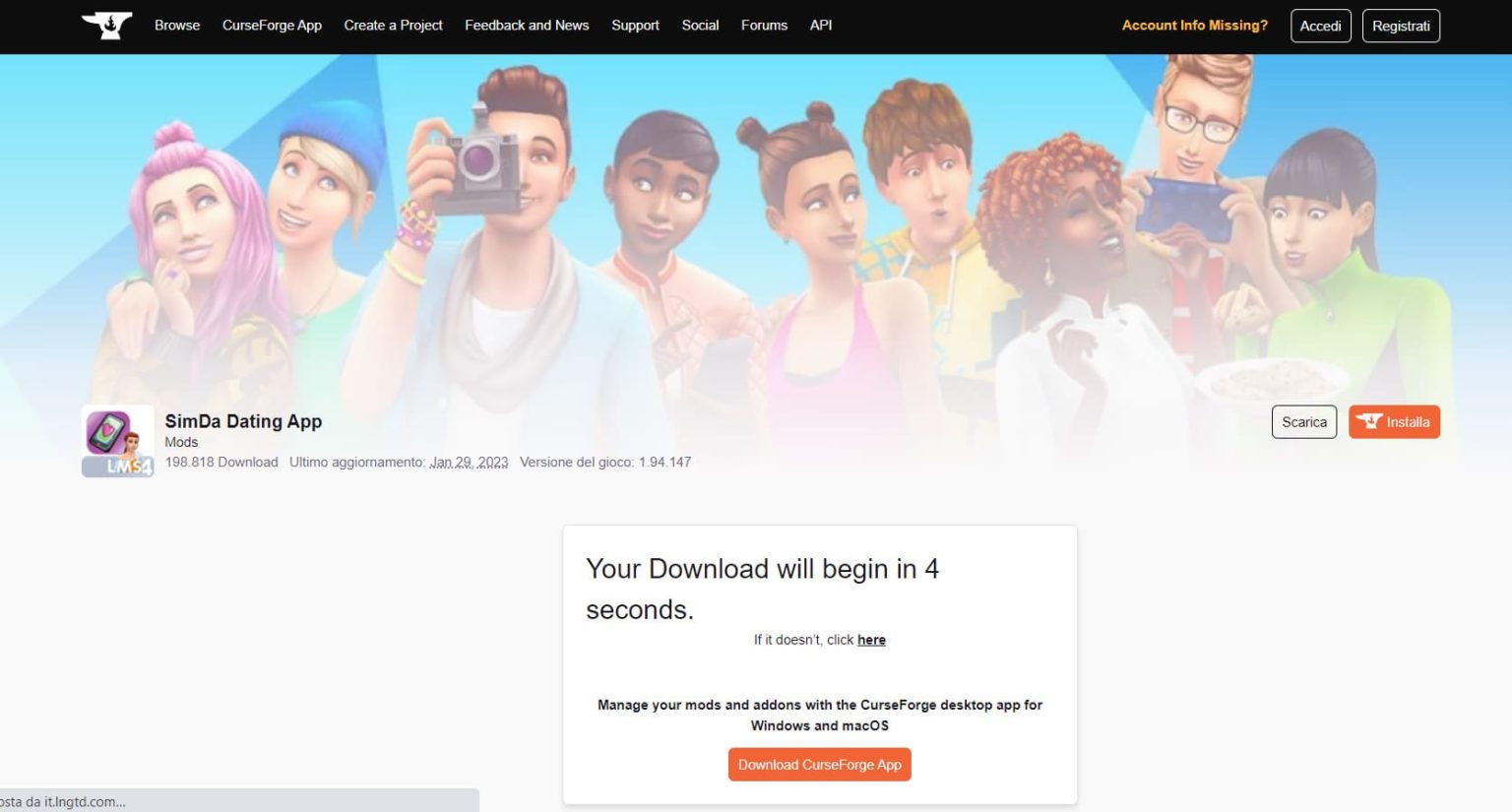 The Sims 4 - Guida all'uso di CurseForge per scaricare e gestire Mods e ...